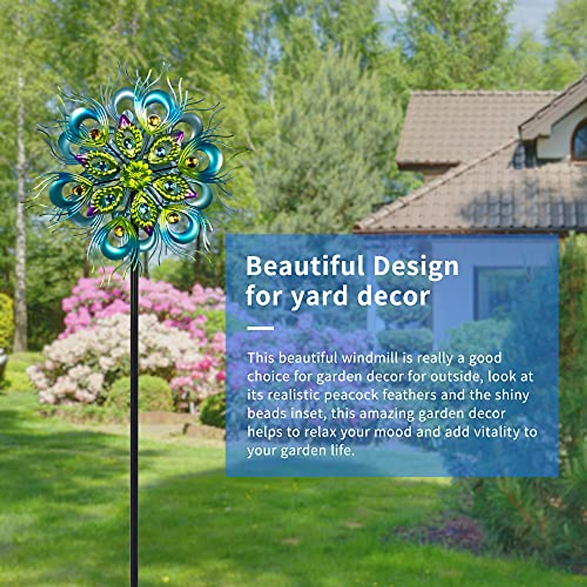 Roaming Light Peacock Wind Spinner, 48Inch Double Wind Sculpture, Kinetic Wind Spinners Outdoor Metal Stake Yard Spinners, Garden Wind Catcher Wind Mills, Wind Spinners for Yard and Garden