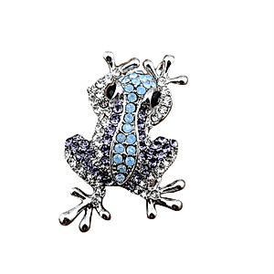 Guoshang Women Crystal Frog Brooch Pin Forg Rhinestone Lapel Pin for Coats Jackets Sweaters Accessories,Blue,1 Pc