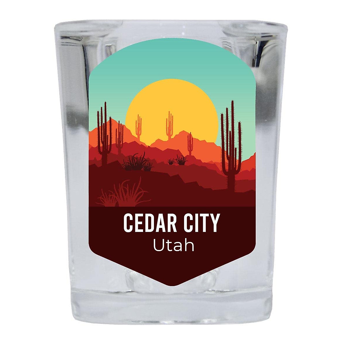 Cedar City Utah Souvenir 2 Ounce Square Shot Glass Desert Design