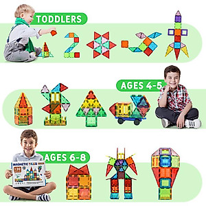 EchoPlan Magnetic Tiles, 130PCS Magnetic Blocks with 2 Cars, Magnet Tiles 3D Clear Building Blocks Set, STEM Sensory Educational Toys Gift for Toddlers Kids Boys 3 4 5 6 7 8 9+ Year Old
