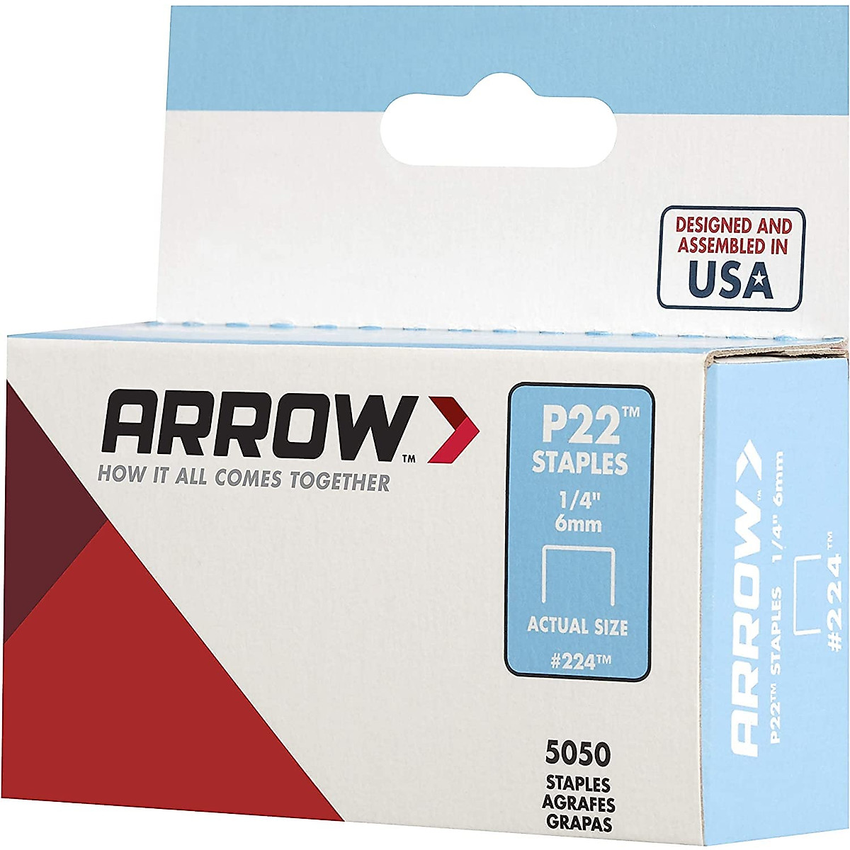 Arrow 224 Heavy Duty P22 Staples for Use with Plier-Type Paper and Bag Staplers in Restaurants, Offices, Classrooms, 5050-Pack, 1/4-Inch