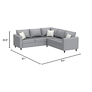 Bellemave Modular Sectional Sofa L Shaped Couch with 3 Pillows, Modern Corner Upholstered Sectional Sofa Couch Living Room Furniture, Gray