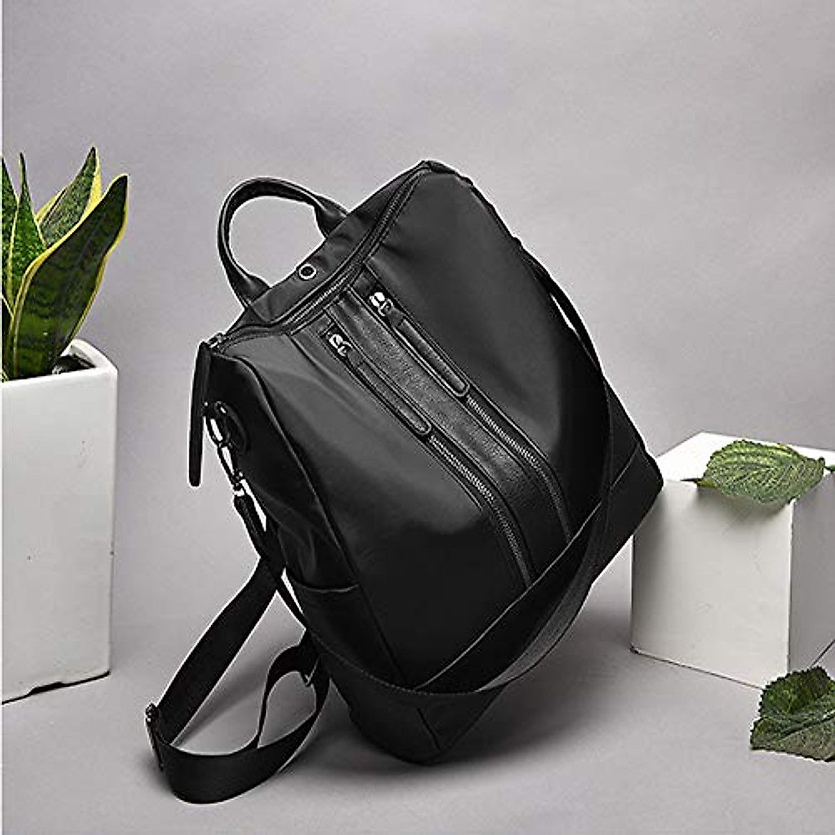 fun young Backpack Purse for Women,Casual Fashion Oxford Cloth Waterproof Shoulder Bags with Earphone Hole(BLACK)