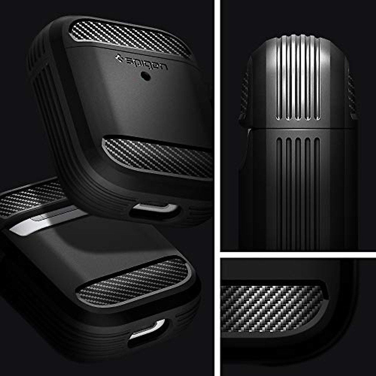Spigen Rugged Armor Designed for Airpods Case Cover Protective Case with Keychain for Airpods 1 & 2 Case - Matte Black