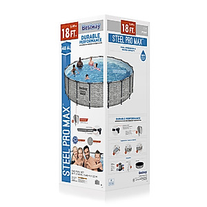 Bestway Steel Pro MAX 18’ x 48” Round Above Ground Pool Set | Frame Swmiming Pool Features Realistic Stone Print Liner | Includes 1500gal Filter Pump, 48" Ladder and 18' Pool Cover