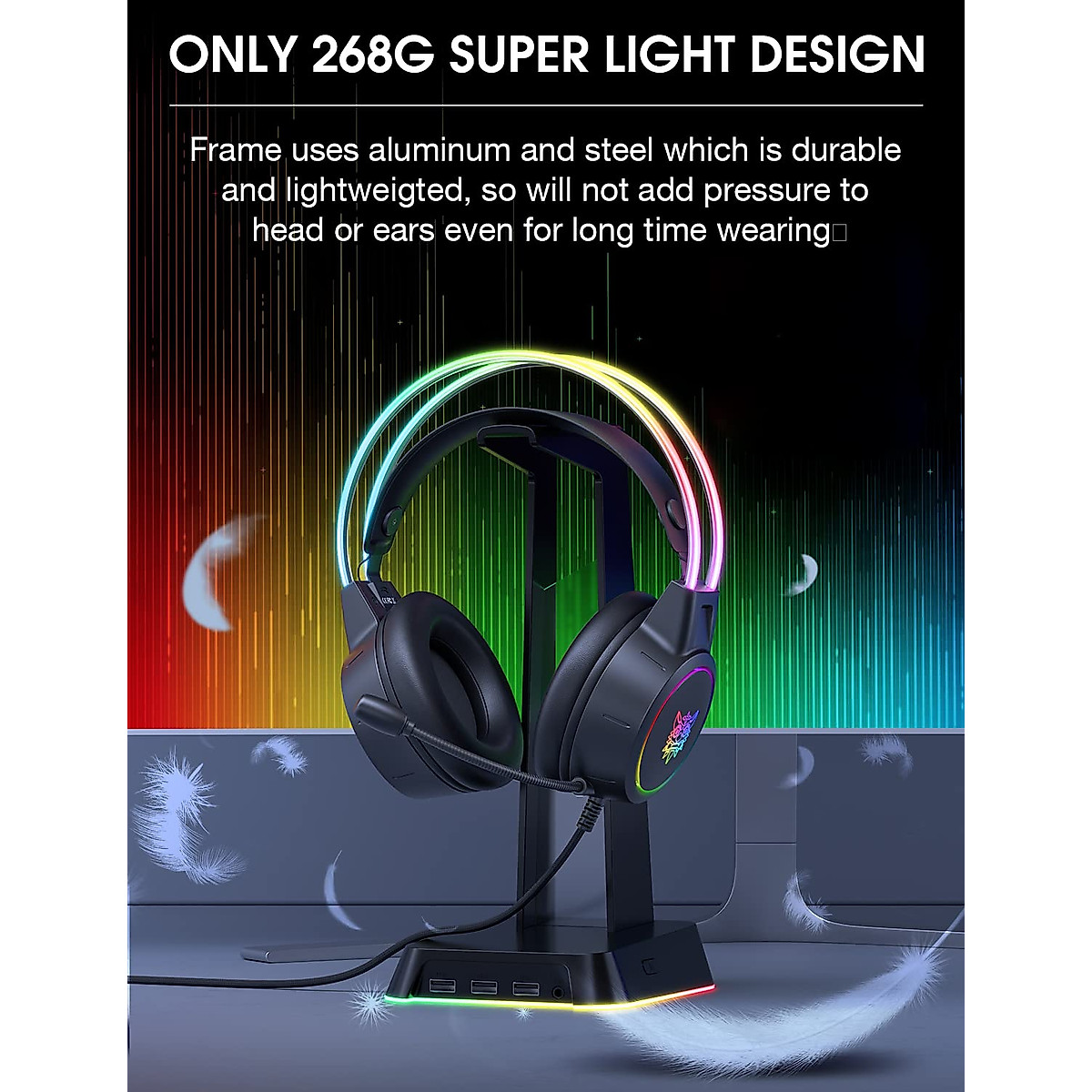 Gaming Headset with Mic, 3.5mm Lightweight Headphones with RGB Aluminum Frame, Surround Sound, Compatible with PS4 PS5 Xbox One(Adapter Not Included) PC Mobile Phone (Black)
