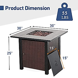 Yangming Propane Fire Pit Table, 30 Inch 50,000 BTU Square Outdoor Gas Firepit with Porcelain Tile Tabletop, Lid, Lava Rocks for Garden, Patio, Deck, Yard, Espresso Brown (QX-OL-FTABLE-EXP)
