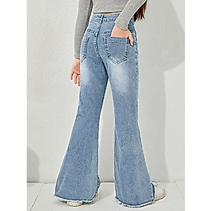 Floerns Girls Casual Ripped Frayed Split Hem Flare Bell Bottom Jeans Denim Pants Light Blue