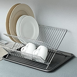 Smart Design Dish Drainer Rack w/ In Sink or Counter Drying - Steel Metal Wire - Cutlery, Plates, Dishes, Cups, Silverware Organization - Kitchen (Folding, Chrome)