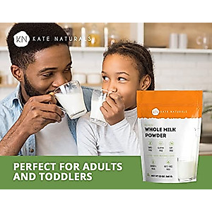 Dry Whole Milk Powder for Baking and Coffee (12oz) - Kate Naturals. Dried Powdered Milk for Adults. RBST-Free. Substitute For Liquid Milk. Milk Whole Powder for Milkshakes. Made In USA.