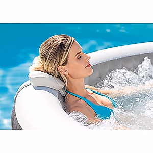 Intex PureSpa Greywood Deluxe 85" x 25" Outdoor Portable Inflatable 6 Person Round Hot Tub Spa with Bubble Jets, Hardwater Treatment, Filter and Cover