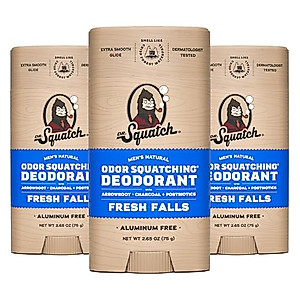 Dr. Squatch Natural Deodorant for Men 3 Pack Fresh Falls – Odor-Squatching Men's Deodorant Aluminum Free (2.65 oz, 3 Pack)