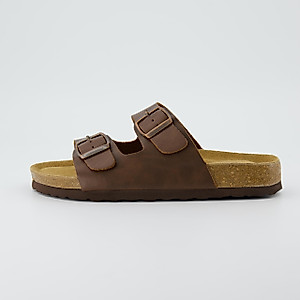 CUSHIONAIRE Lane Cork Footbed Sandals for Women – Comfortable Double Buckle Slip-On with Genuine Suede Footbed & Arch Support Slides for Women Footwear, BROWN 8