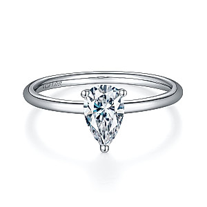 TwoBirch 1 Carat Moissanite Tear Drop Pear Solitaire in Platinum Plated Sterling Silver (CERTIFIED) (Size 6)