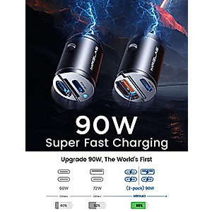 90W USB C Car Charger,2-Pack Super Mini Metal USB C Car Charger Fast Charging Adapter [PD+QC]&[Dual PD],MRGLAS Car Cigarette Lighter USB Charger Compatible with iPhone 14 13 Pro Max, iPad, Samsung