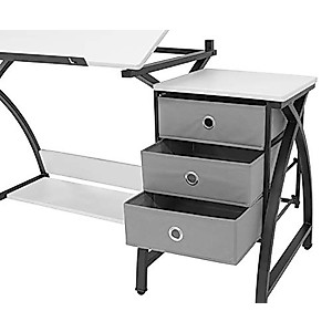 SD STUDIO DESIGNS 2 Piece Comet Center Plus, Craft Table and Matching Stool Set with Storage and Adjustable Top, Black/White, 50x23.75x29.5 inches