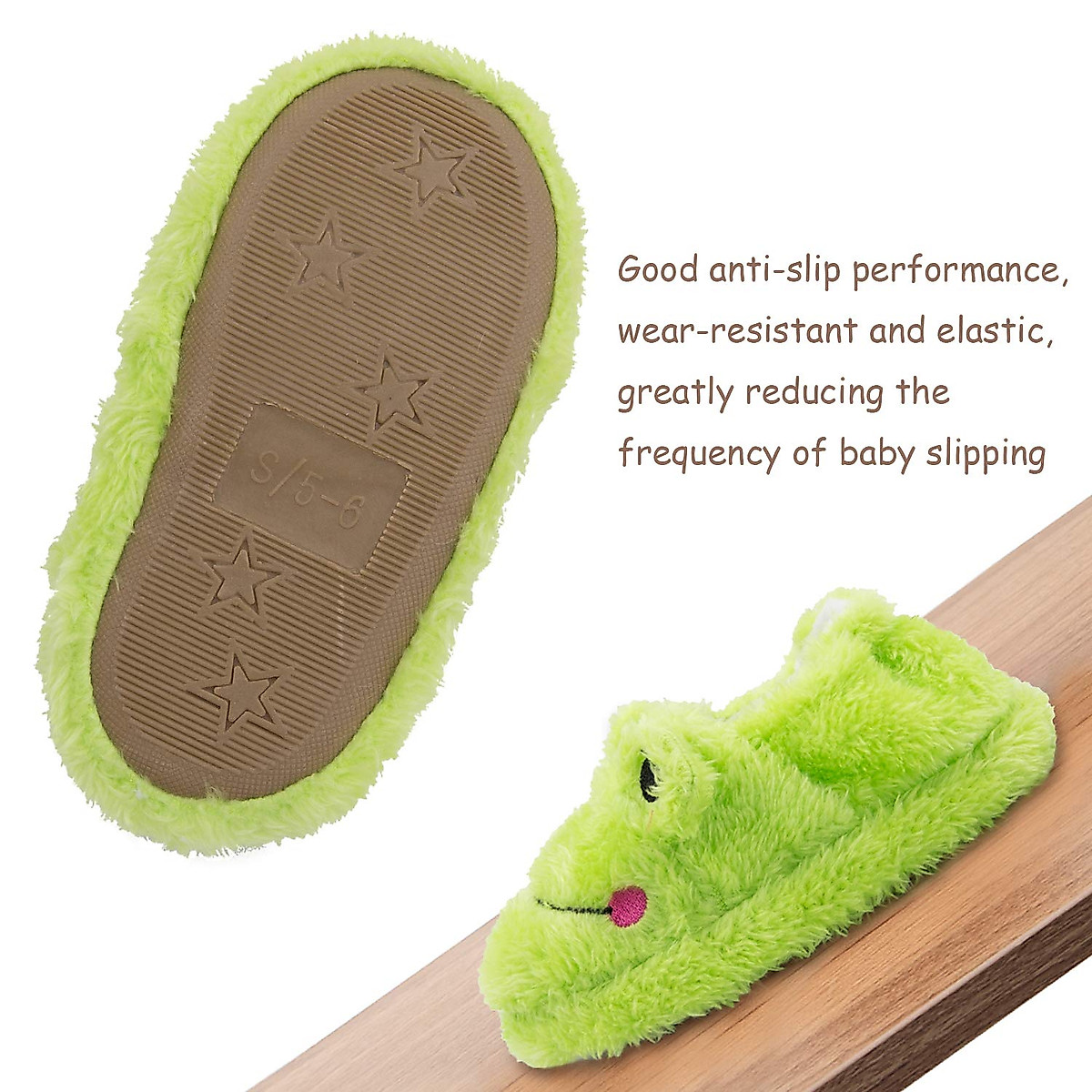 Effeltch Toddler Girls Fuzzy Slippers Unicorn Tie Dye Fluffy Sandals Cartoon Cute Warm Cozy Plush Slip on Kids House Slippers (Green Frog, 5)