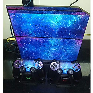 Ps4 Stickers Full Body Vinyl Skin Decal Cover for Playstation 4 Console Controllers (with 4pcs Led Lightbar Stickers)(PS4 Console (Blue Starry Sky))