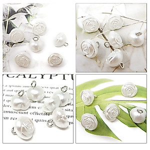 Honbay 60PCS Plastic Rose Shape Buttons Half Domed Pearl Buttons with Metal Shank for Wedding Dress Sweaters Shirts and Other Craft Projects (10mm/0.4inch)