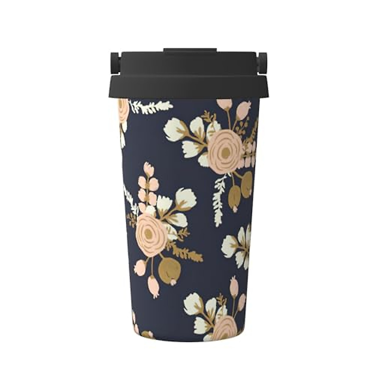 WANGXUEE Rose Floral Pattern Flower Drawn Print 500ml Stainless Steel Travel Tumbler Double Wall Vacuum Insulated Coffee Mug
