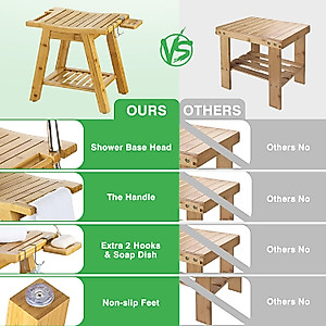 ETECHMART Bamboo Shower Bench Seat, A-Shaped Bath Spa Stool with Storage Shelf for Legs Shaving Inside Shower or Bathroom, Waterproof Wooden Shower Chair for Seniors Adults Disabled Elderly, Bamboo