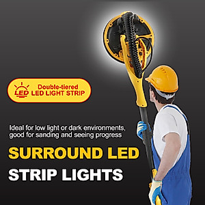 Drywall Sander,950W Electric Drywall Sander with Vacuum, Popcorn Ceiling Removal Tool with Variable Speed 800-2100RPM,Floor Sander with Foldable Handle, 16 Sanding Discs,Pure-Copper Motor (Yellow)