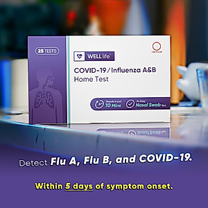 WELLlife COVID-19/Influenza A&B Home Test, Self Test for Flu A/B and COVID-19, Results in 10 Minutes with Non-invasive Nasal Swab, FDA EUA Authorized -[25 Tests]