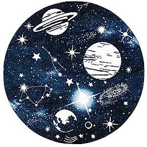 Safavieh Carousel Kids Collection 5'3" Round Dark Blue/Light Blue CRK122M Outer Space Area Rug