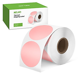 NELKO 2 Inch Pink Circle Thermal Stickers Labels, Self-Adhesive Round Thermal Stickers for Small Businesses, DIY Logo Design, Customized Thank You Stickers, QR Code 750 Labels/Roll