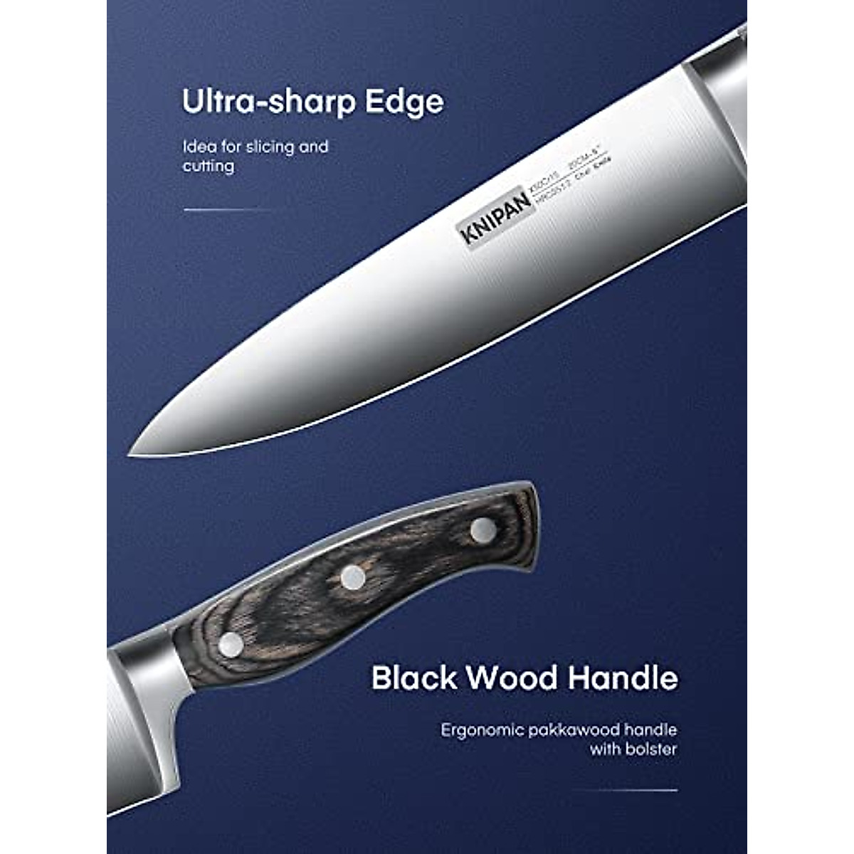 Knipan Kitchen Knife Set with Block, 16 Pieces Professional Stainless Steel Forged Chef Knife Block Set, Ultra Sharp Knives with Wood Handle, Black