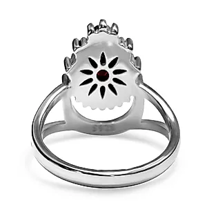 DALEGEM Crescent Moon Topaz Ring for Women,S925 Sterling Silver Pyramid Waterdrop Shaped Crystal Birthstone Gemstone Boho Ring Jewelry (Ring_Red, 6)