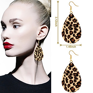 Hicarer 3 Pieces Leopard Earrings Bracelets Women Jewelry Bohemia Earrings Necklace Cheetah Set Multilayer Leather Cuff Boho for Large Wrists Cosplay Party Costume Accessories(Leopard Style)