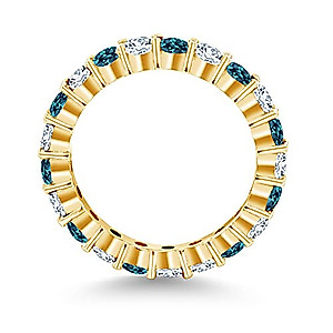 Gem Stone King 18K Yellow Gold Plated Silver Round London Blue Topaz and White Created Sapphire Eternity Band Ring For Women (1.30 Cttw, Gemstone Birthstone, Available In Size 5, 6, 7, 8, 9)