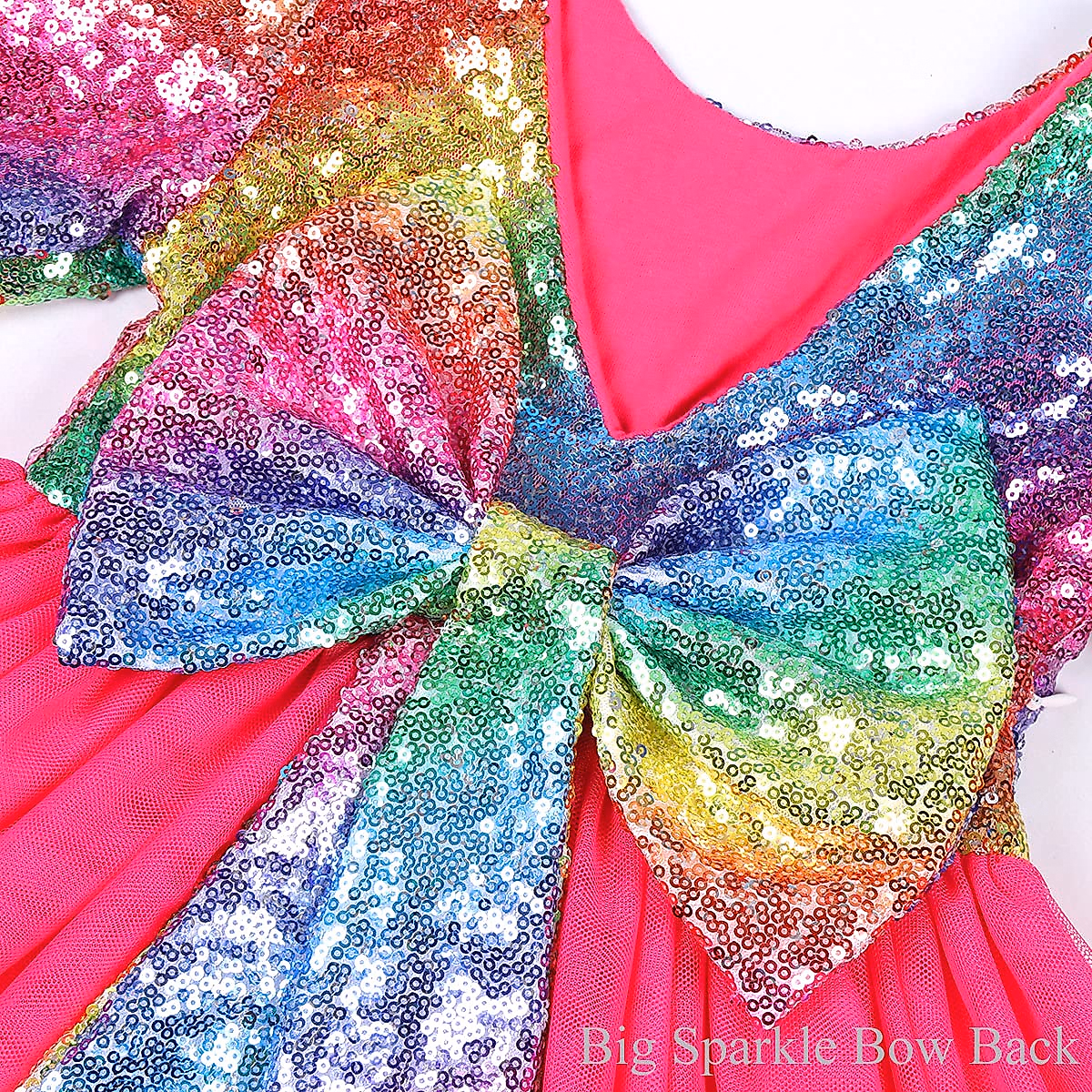 Cilucu Flower Girl Dress Sequin Dress Baby Toddler Long Sleeve Dress Tutu Kids Party Birthday Christmas New Year Dress Rainbow Hot Pink 4T-5T