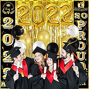 Graduation Decorations 2022, Class of 2022 Graduation Porch Sign, 2022 Balloons + Congrats Grad Foil Balloons + 2PCS Foil Curtains Photo Backdrop for Graduation Party Decorations Indoor Outdoor