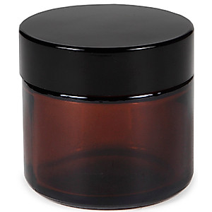Vivaplex, 12, Amber, 2 oz, Round Glass Jars, with Inner Liners and black Lids