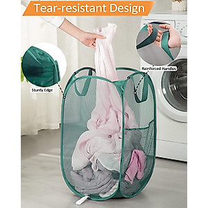 2 Pack Laundry Hamper Baskets, Collapsible Laundry Baskets Durable Tear-resistant with Side Pocket Reinforced Carry Handles green