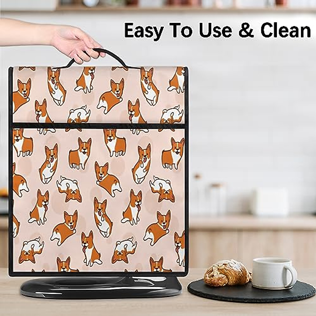 Cartoon Corgis Dog Pattern Stand Mixer Cover Foldable with Zipper and Handle Dust Cover Compatible With 6-8 Quart Kitchen Mixers Fits All Tilt Head & Bowl Lift Models