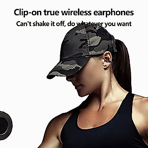 Ear Clips Ear Buds Bone Conduction Earbuds for Small Ear Canals, Open Ear Earbuds Bluetooth with Earhooks Sport Clip on Headphones Up to 24 Hours Playtime Waterproof Outer Headphones Black