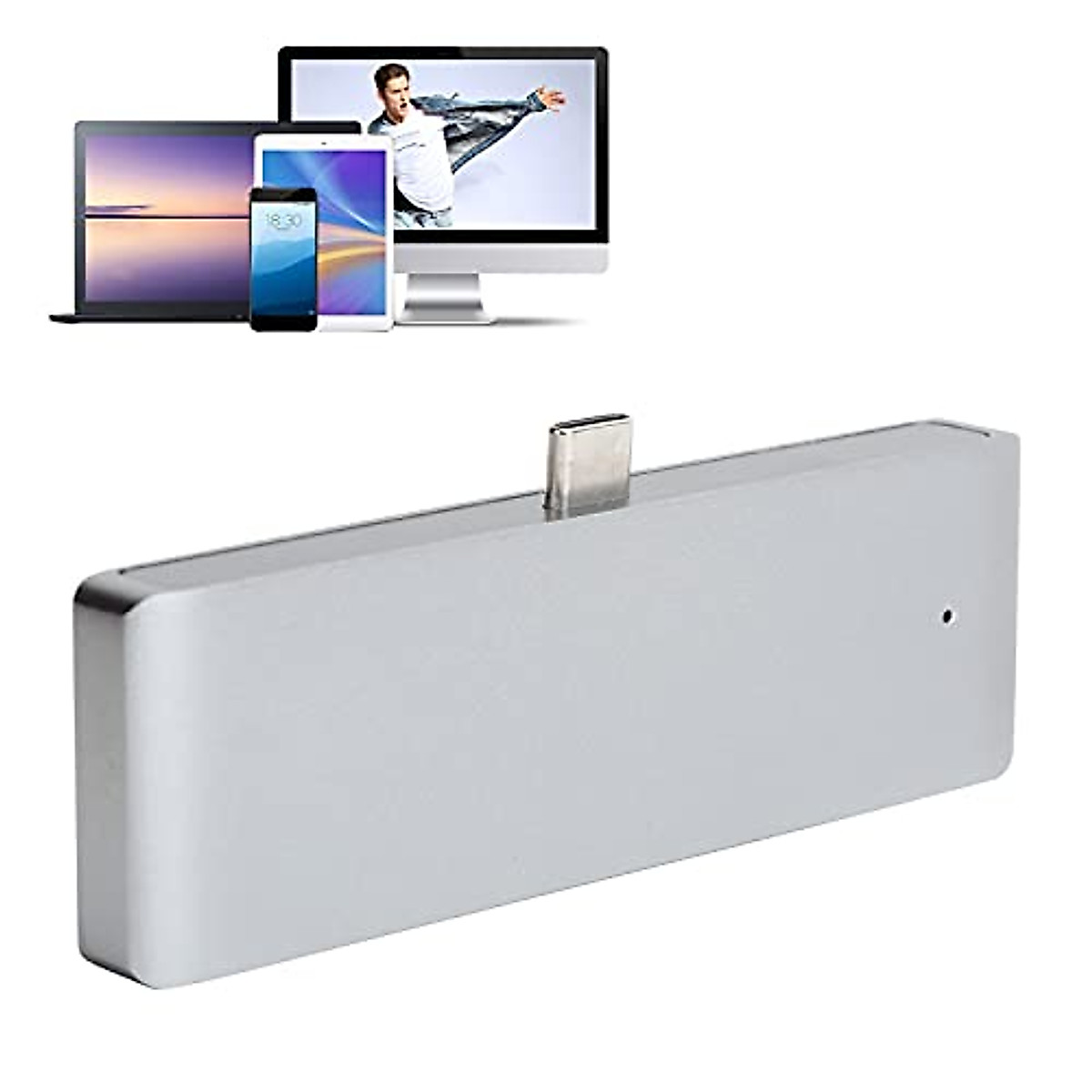 USB C Hub, 4in 1 Type C Hub Docking Station Type‑C to HD Multimedia Interface+Audio3.5+USB3.0+USB-C Adapter with Aluminium Alloy Material for Laptop, PC, Computer, Mobile HDD, Flash Drive