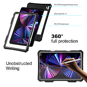 ShellBox Case New iPad Pro 11 inch 2022&2021&2020 Waterproof Case, Full-Body Heavy Duty Shockproof Protective Cover with Kickstand Built-in Screen Protector Pencil Holder Shoulder Strap
