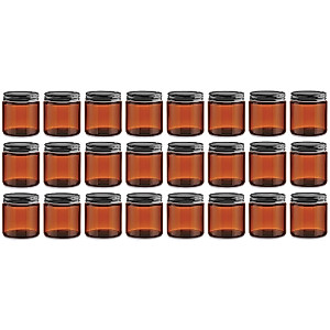 North Mountain Supply 4 Ounce Amber Glass Straight Sided Mason Canning Jars - with 58mm Black Metal Lids - Case of 24