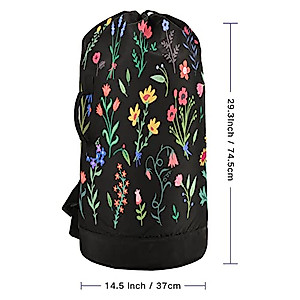 Kigai Wildflowers Travel Laundry Bag Waterproof Durable Large Laundry Backpack with Handles and Drawstring Closure Machine Washable Dirty Clothes Organizer Storage Bag Laundry Hamper