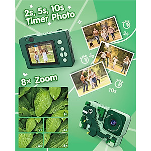 Kids Dinosaur Digital Camera Toys: Kizeefun 3-12 Year Old Boys Girls Christmas Birthday Gifts, Mini HD Selfie Video Baby Camera for 3 4 5 6 7 8 9 Toddler Children with 32GB Card
