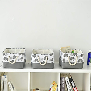 BEYONDY Storage Bins,Fabric Storage Baskets Towel Storage Bin Laundry Toy Basket w Drawstring Closure,Gray Elephant