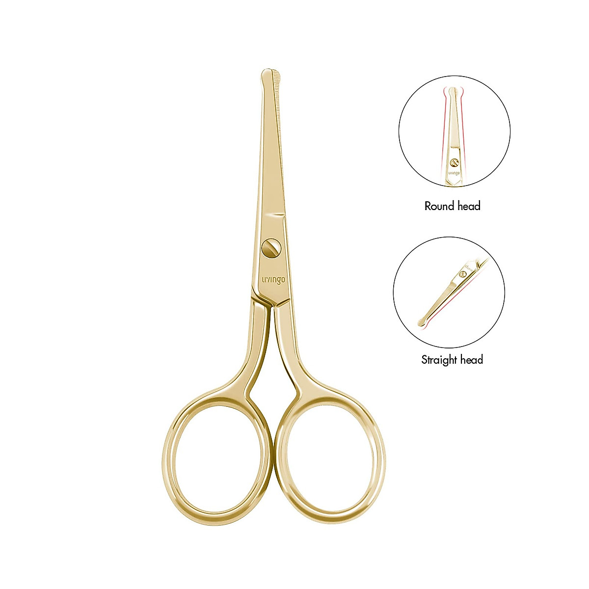 LIVINGO Professional Nose Hair Scissors, Multi-purpose Stainless Steel Rounded Tip Straight Blade, Facial Hair Beard Eyebrows Ear Trimming Beauty Grooming Tool for Men & Women, 3.5” Gold