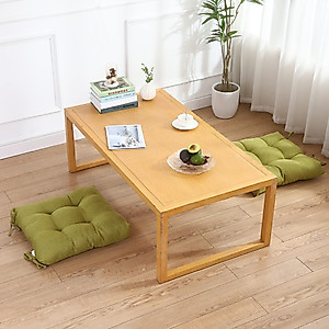 Faible Poisson Outdoor Chair Cushions Set of 2, Patio Furniture Floor Cushions, 21 x 21 Inch Square Seat Back Tufted Cushion, Dining Chairs Pads, Yellow Green