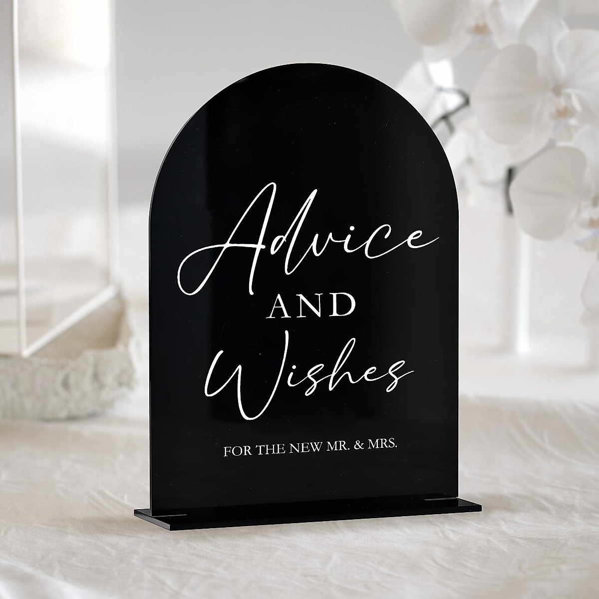 Acrylic Advice and Wishes Sign with Stand- 5"x7" Black Arch Acrylic Wedding Sign with Base,1/8" Thick | Modern Acrylic Table Sign for Wedding & Party (Black, 5x7 Inch)