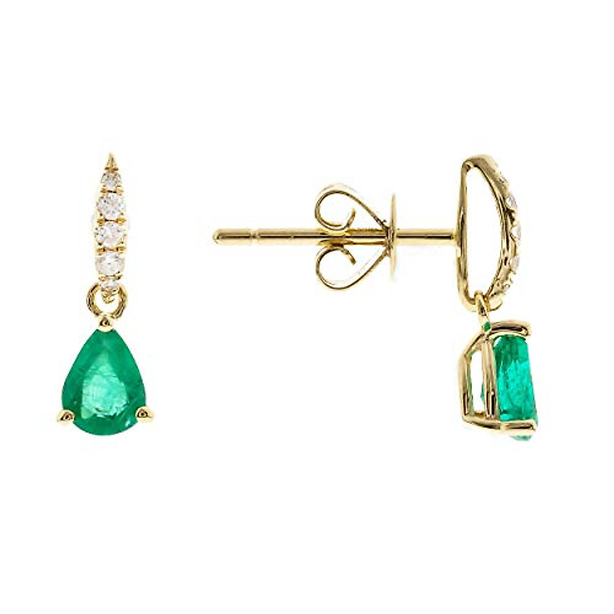 Gin & Grace 10K Yellow Gold Natural Emerald Diamond (I1,I2) Stud Earring for Women