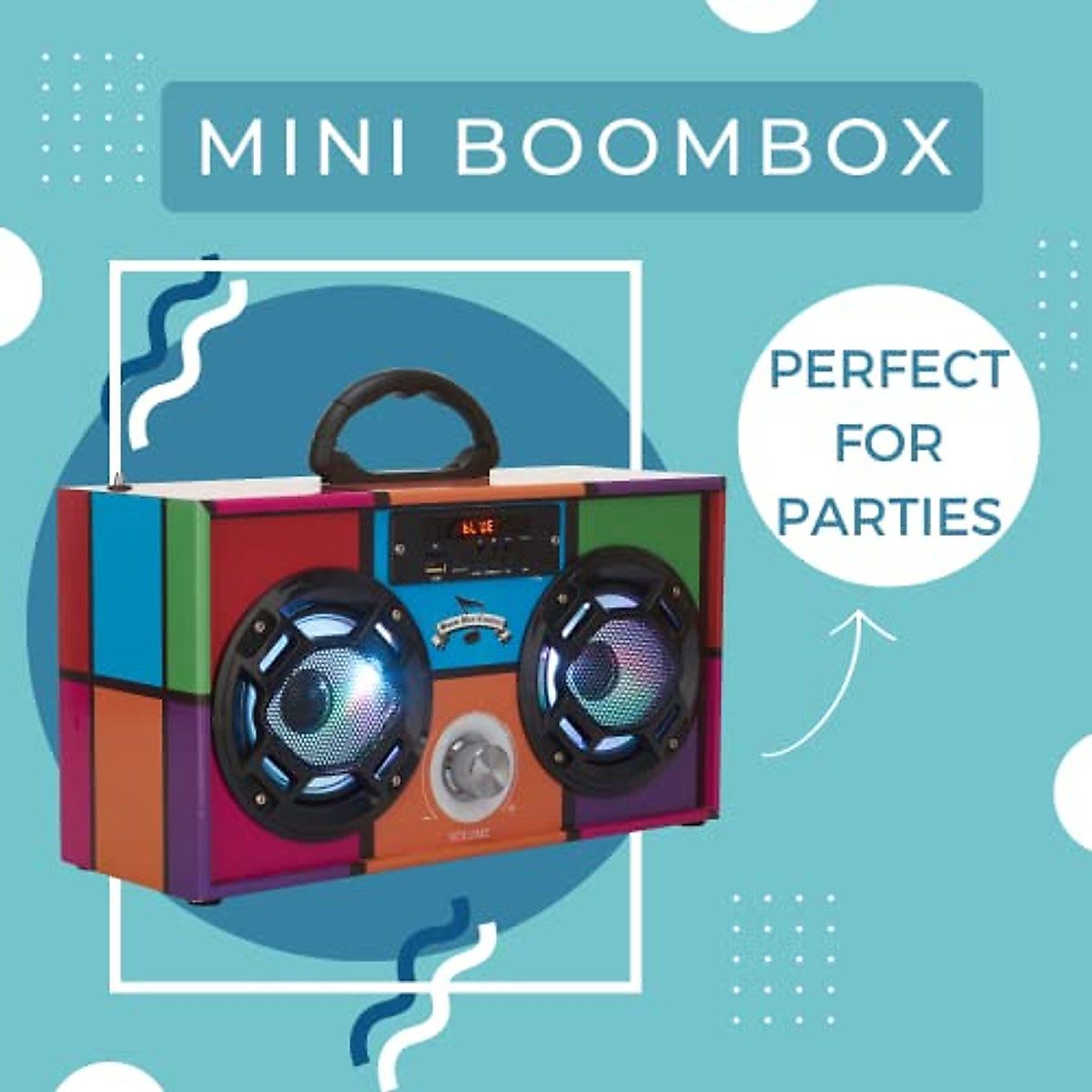 Wireless Express - Mini Boombox with LED Speakers – Retro Bluetooth Speaker w/Enhanced FM Radio - Perfect for Home and Outdoor (Retro)